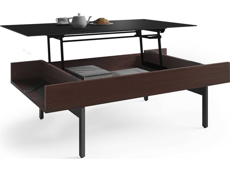 BDI Reveal Rectangular Glass Chocolate Stained Walnut Coffee Table ...