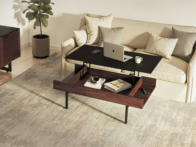 BDI Reveal Rectangular Glass Chocolate Stained Walnut Coffee Table ...