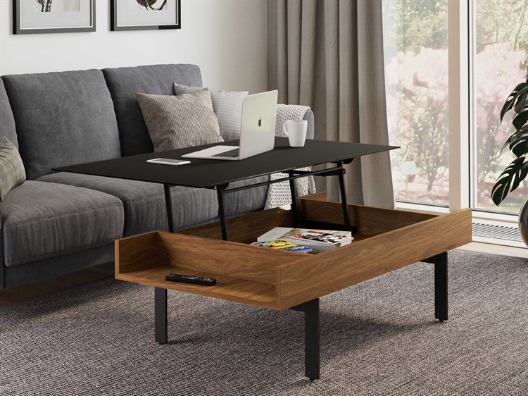 BDI Reveal Rectangular Glass Chocolate Stained Walnut Coffee Table ...