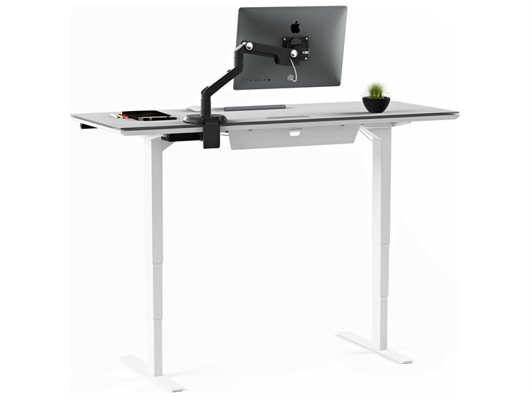BDI Centro Height Adjustable & Standing Satin White Grey Etched Glass ...