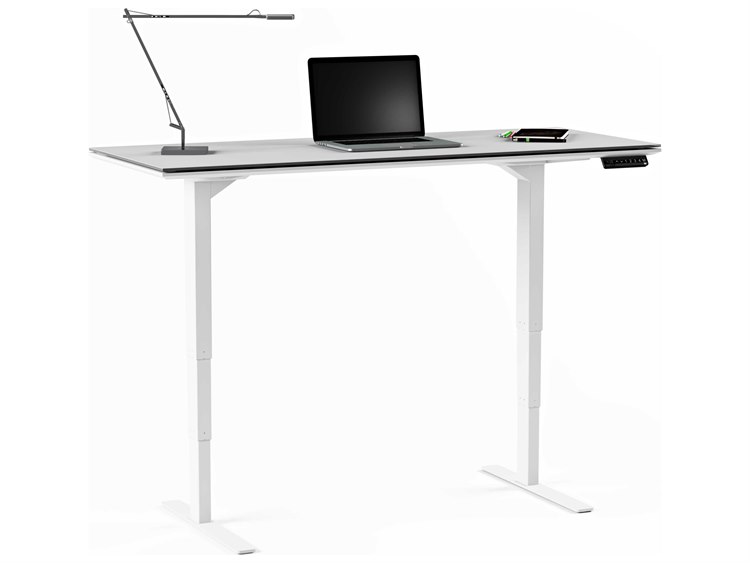 BDI Centro Height Adjustable & Standing Satin White Grey Etched Glass ...