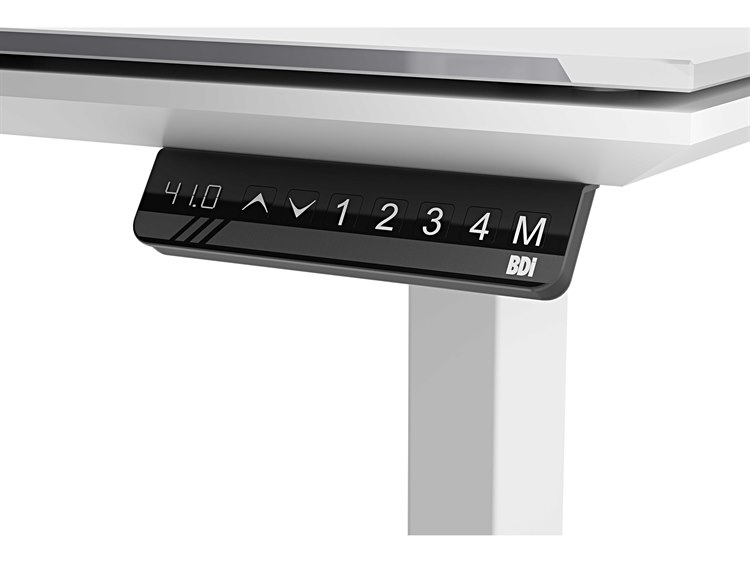 BDI Centro Height Adjustable & Standing Satin White Grey Etched Glass ...