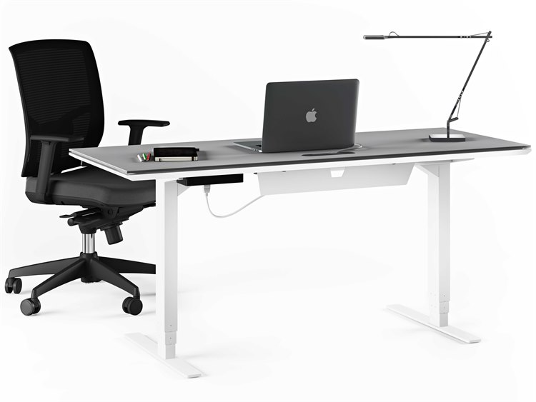 BDI Centro Height Adjustable & Standing Satin White Grey Etched Glass ...