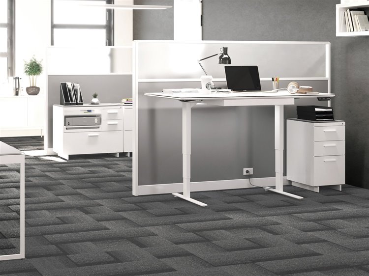 BDI Centro Height Adjustable & Standing Satin White Grey Etched Glass ...