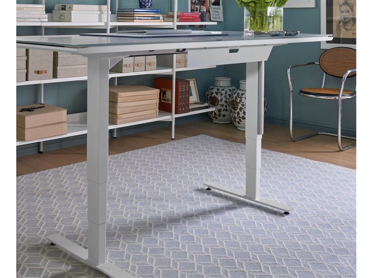 BDI Centro Height Adjustable & Standing Satin White Grey Etched Glass ...