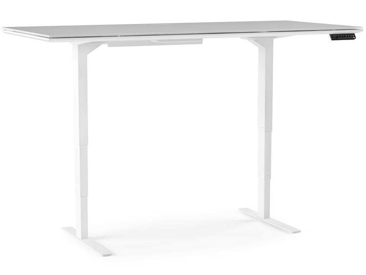 BDI Centro Height Adjustable & Standing Satin White Grey Etched Glass ...