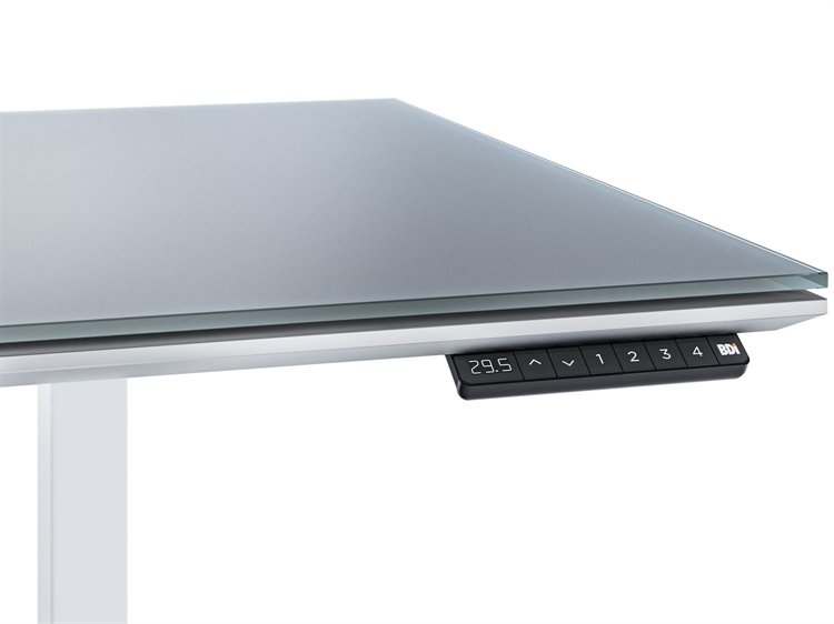 BDI Centro Height Adjustable & Standing Satin White Grey Etched Glass ...