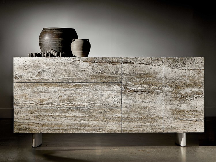 Bernhardt Sereno 72" Walnut Wood Silver Travertine Sideboard | BH329132