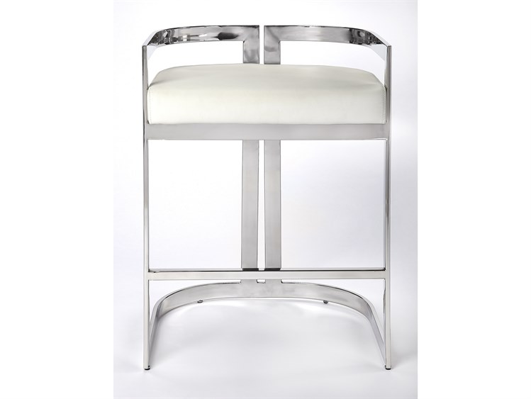 Butler Clarence Nickel Plated White Faux Leather Counter Stool | BT5377220