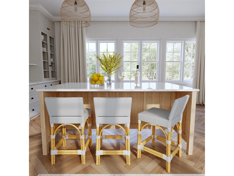 Butler Serienna Gray white Dot Natural Rattan Frame Counter Stool ...