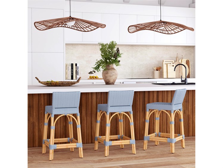 Butler Serienna Baby Blue Natural Rattan Frame Counter Stool | BT5585341