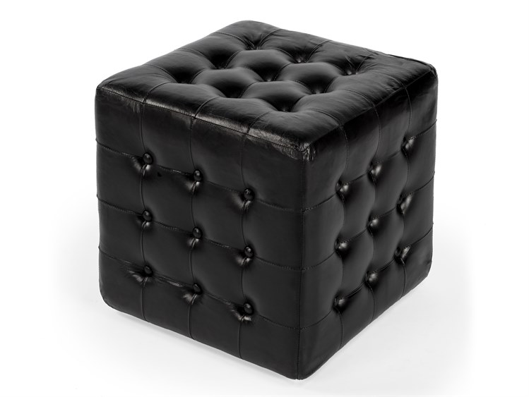 Butler Leon Black Leather Ottoman | BT6165034