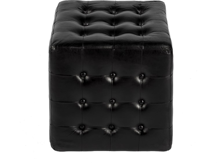 Butler Leon Black Leather Ottoman | BT6165034