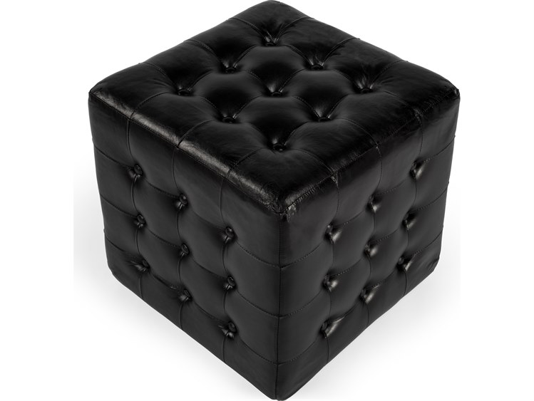 Butler Leon Black Leather Ottoman | BT6165034