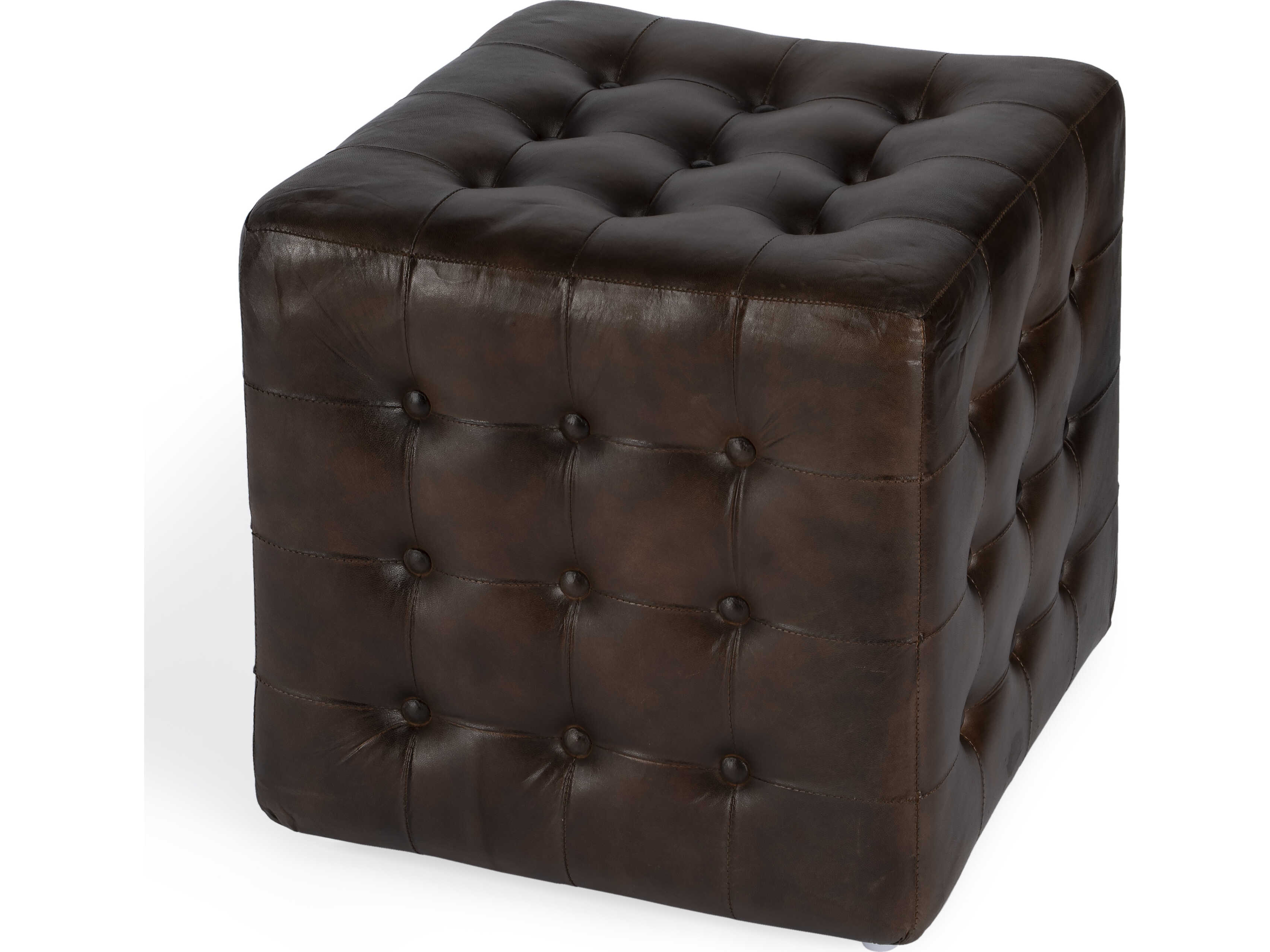 Butler Leon Dark Brown Leather Ottoman | BT6165117