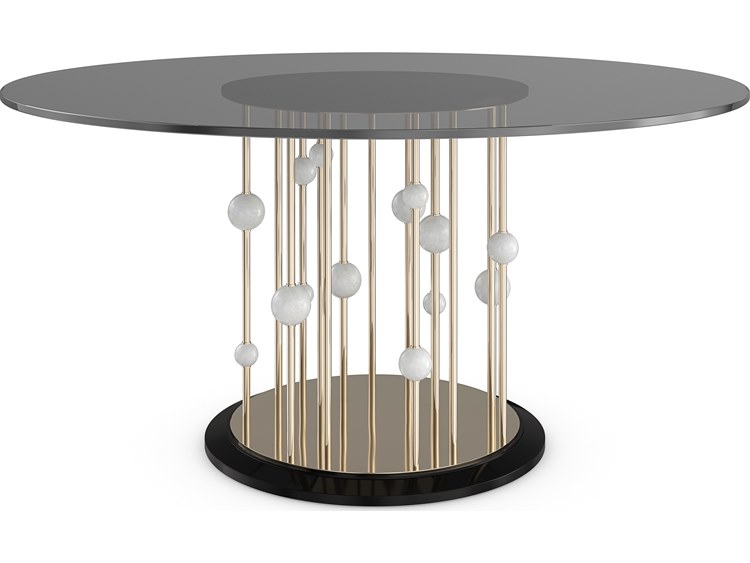 Caracole Signature Debut Orbit Round Glass Whisper Of Gold Dining Table ...