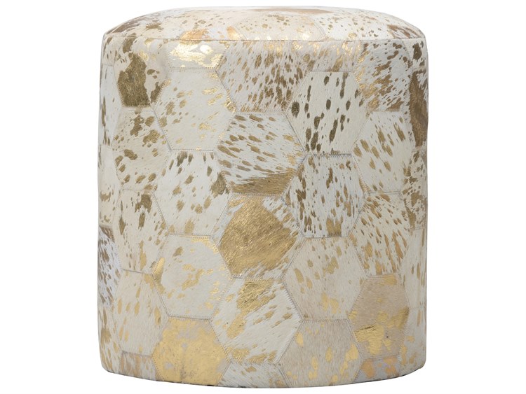 Chelsea House Lux Pouf Gold White Upholstered Accent Stool | CH385301