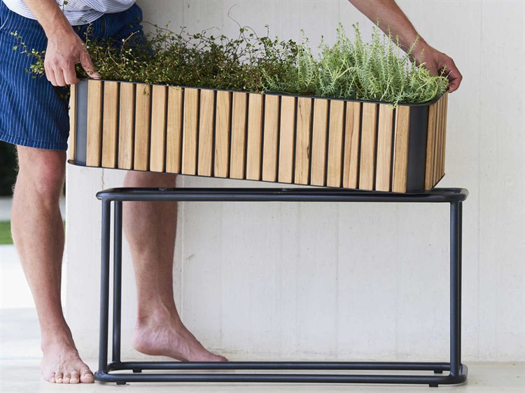 Cane Line Outdoor Combine Lava Grey Aluminum Teak Planter | CNO5706TAL