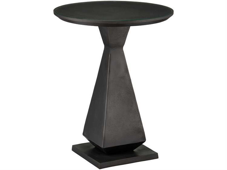 Currey & Company Janil 19" Round Glass Graphite End Table | CY40000191