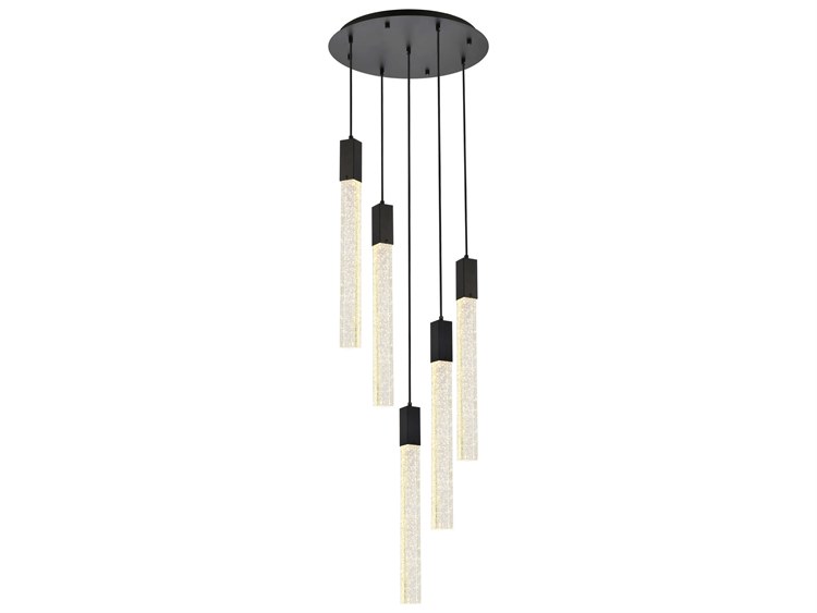 Elegant Lighting Weston 5-Light Black Crystal LED Cylinder Pendant ...