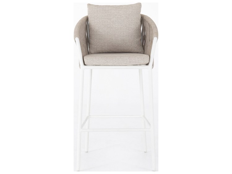 Four Hands Outdoor Solano White Aluminum Ivory Rope Resin Bar Stool ...