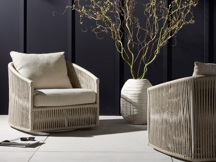 Four Hands Outdoor Solano White Aluminum / Ivory Rope Swivel Lounge ...