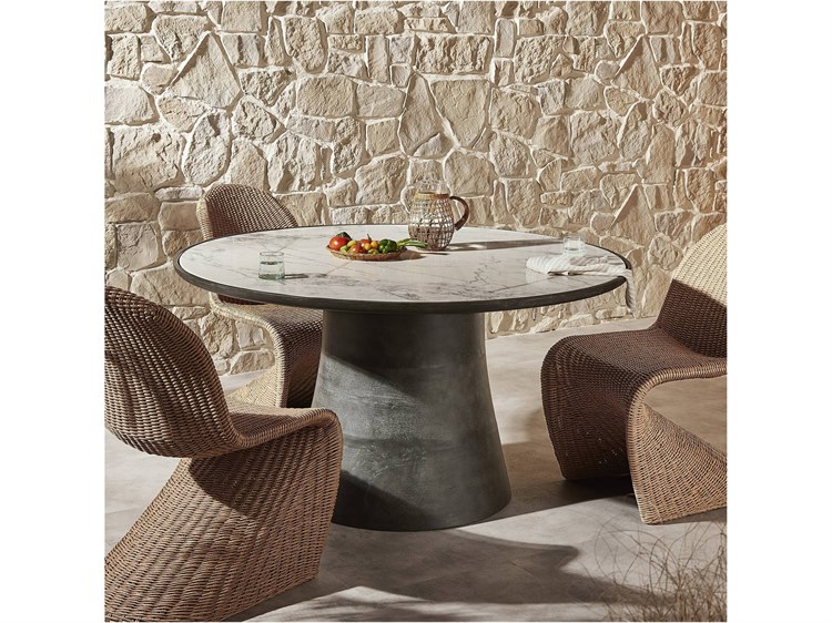 Four Hands Outdoor Marlow Balboa Dining Table - Veined White Marble ...