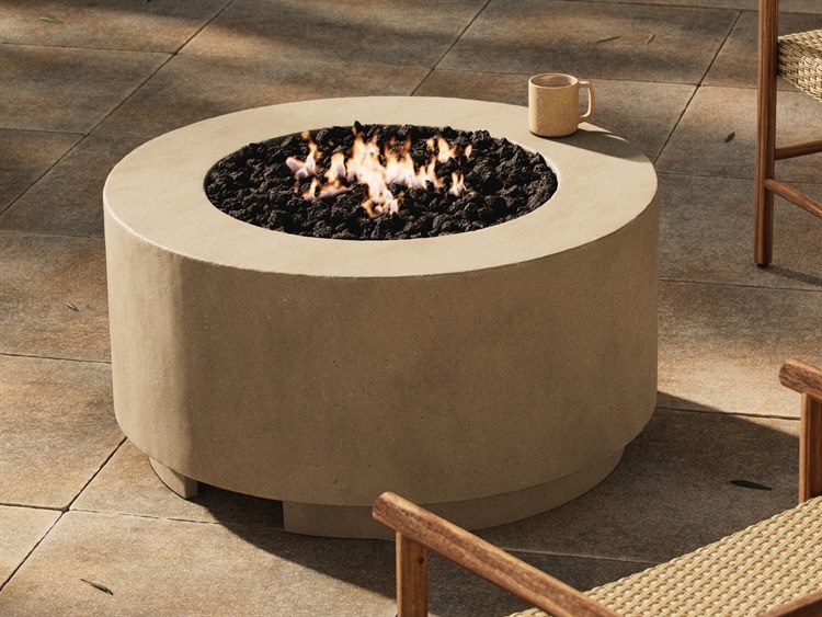 Four Hands Outdoor Falco Damian Natural Concrete Round Fire Pit Table ...