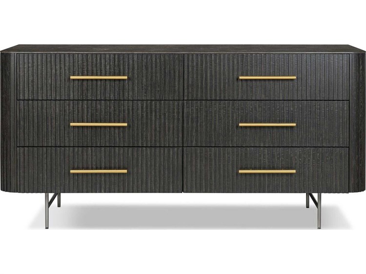 Four Hands Collins Fletcher Distressed Black Oak Wood 6 Drawer Dresser ...