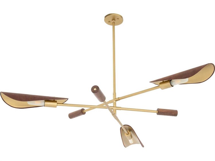 Four Hands Stockton 3-Light Dark Brown Leather Antique Brass LED Linear ...