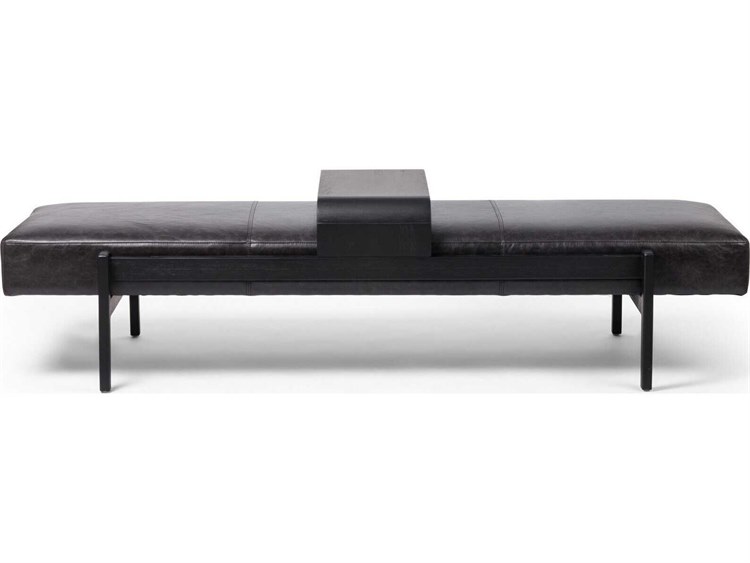 Four Hands Townsend Sonoma Black Brushed Ebony Leather Accent Bench ...