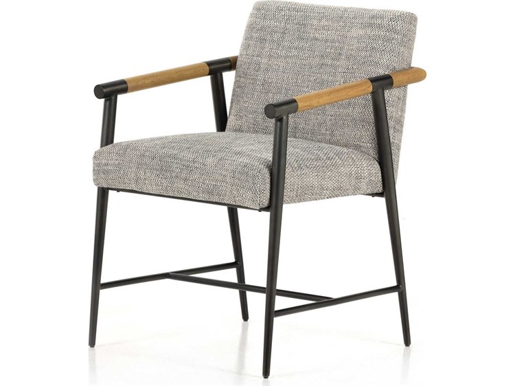Four Hands Grayson Rowen Leather Oak Wood Black Upholstered Arm Dining ...