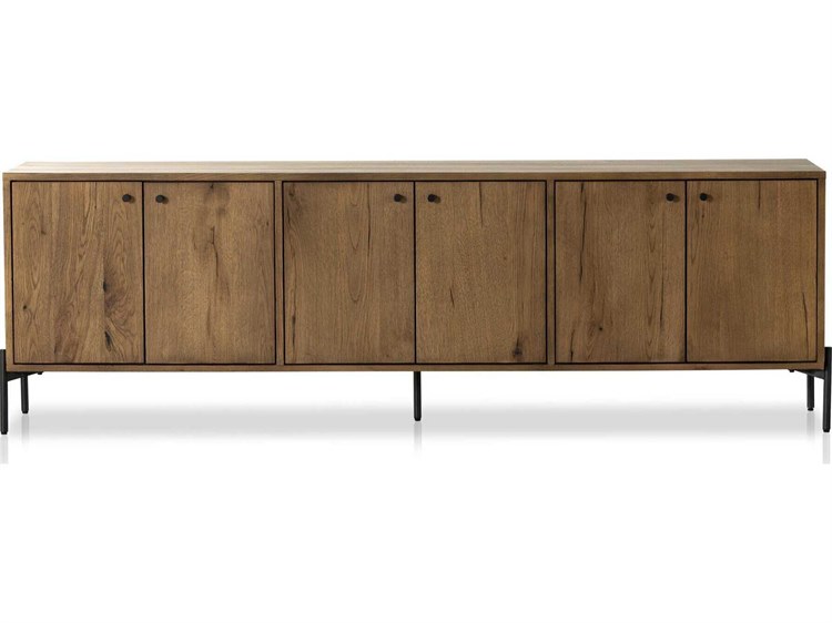 Four Hands Haiden 79" Oak Wood Dark Gunmetal Amber Resin Media Console ...