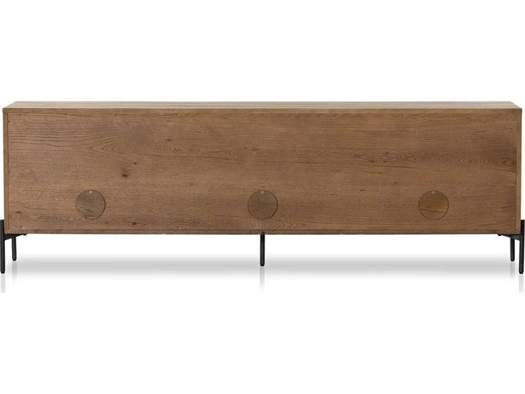 Four Hands Haiden 79" Oak Wood Dark Gunmetal Amber Resin Media Console ...