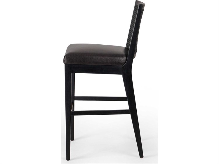 Four Hands Keston Antonia Sonoma Black Leather Cane Armless Bar Stool ...