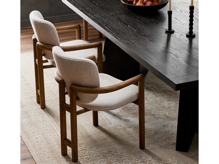 Four Hands Irondale Madeira Fabric Oak Wood Beige Upholstered Arm ...