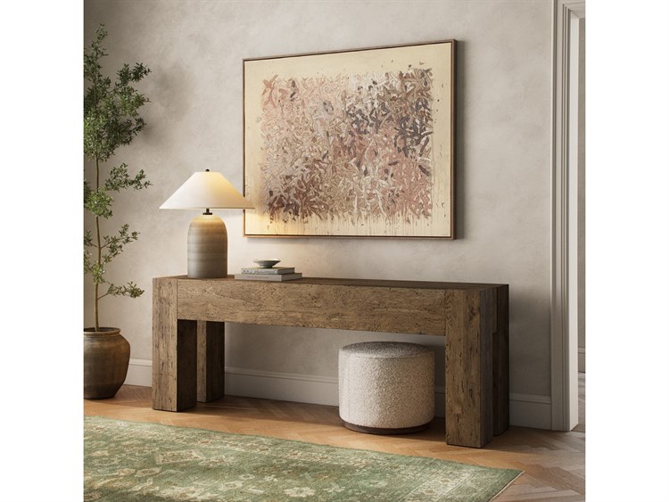 Four Hands Wesson Abaso Rectangular Rustic Wormwood Oak Console Table ...