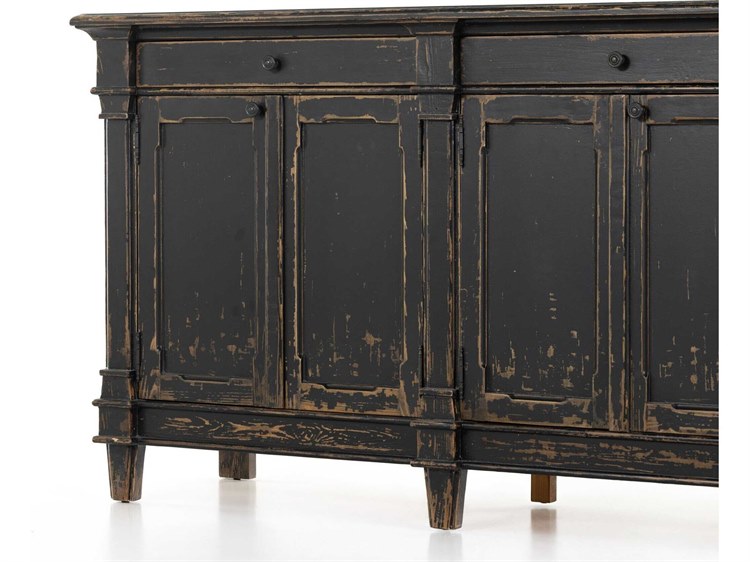 Four Hands Cordella Marjorie 96" Pine Wood Distressed Black Sideboard ...