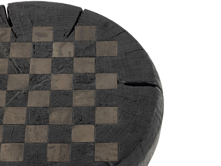 Four Hands Wesson Chess Round Wood Carbonized Black Aged Metal End ...