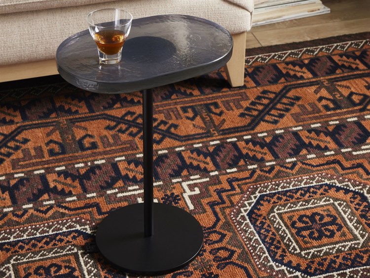 Four Hands Marlow Vinia Oval Light Blue Cast Glass Iron Matte Black End ...