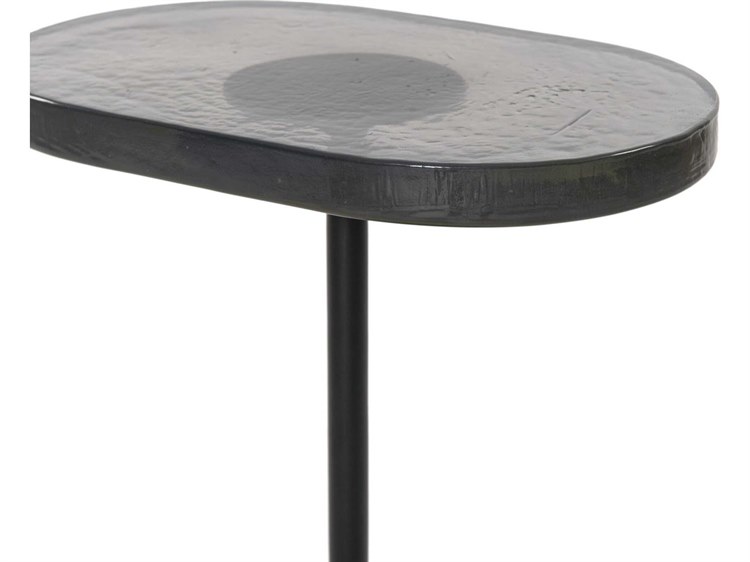 Four Hands Marlow Vinia Oval Light Blue Cast Glass Iron Matte Black End ...