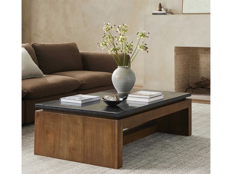 Four Hands Merritt Rectangular Dove Oak Polished Black Marble Coffee ...