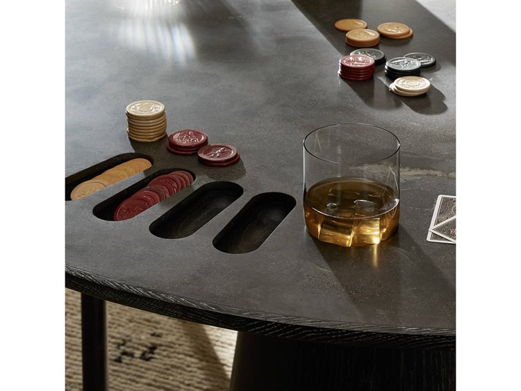 Four Hands Hughes Oak Wood Washed Black Bluestone Game Table | FS243502001