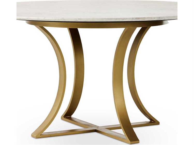 Four Hands Rockwell Gage Round Cast Brass Polished White Marble Dining ...