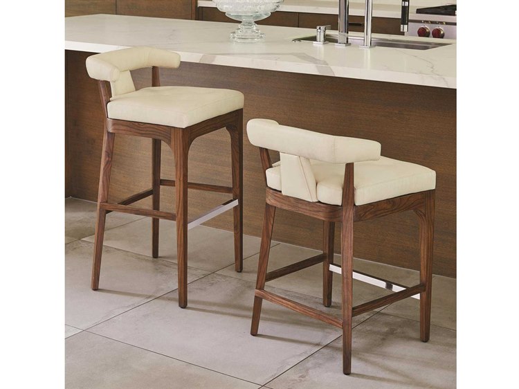 Global Views Leather Walnut Wood Ivory Marble Natural Counter Stool ...