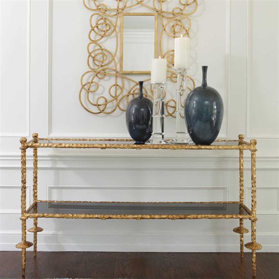 Global Views Rectangular Granite Gold Leaf Console Table | GV880760