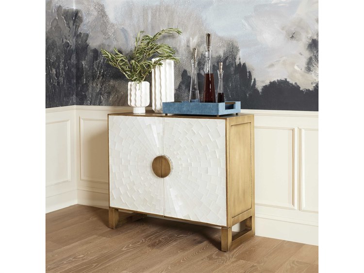 Global Views Gypsum Antique Satin Brass Gold Accent Cabinet | GV994087