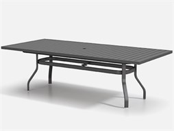 Ebel Trevi Aluminum Rectangular Plank Top Outdoor Dining Table with Umbrella Hole | EBL968