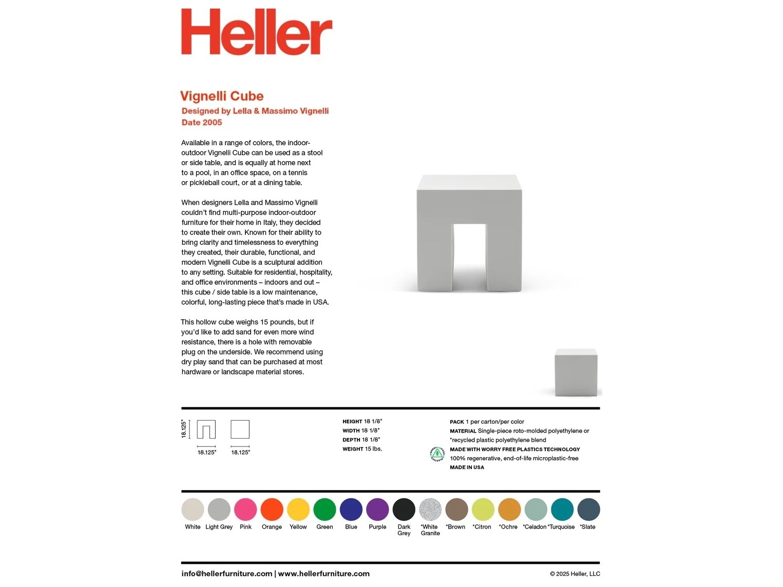 Heller Vignelli Stoned Gray Ottoman | HEL103025