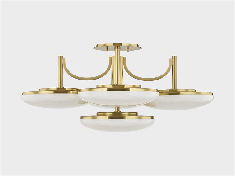 Hudson Valley Bregman 5-Light Aged Brass Glass LED Semi Flush Mount ...